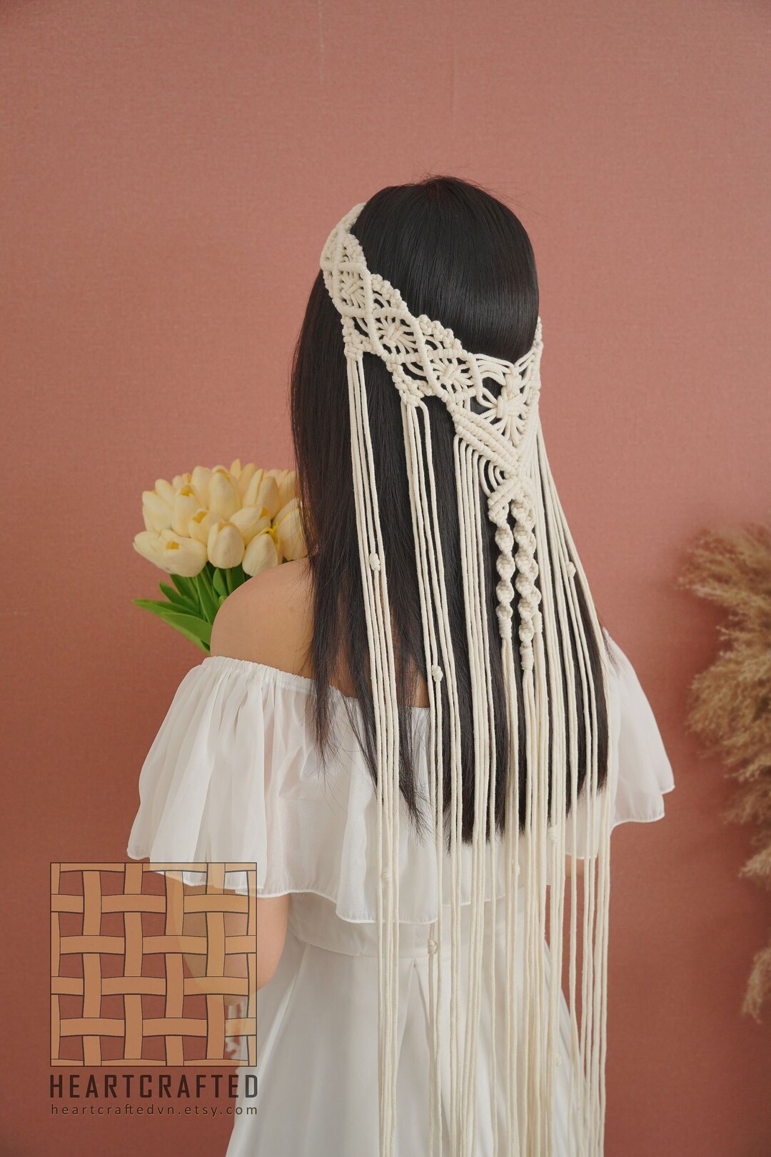 Macrame Veil Wedding, Bridal Veil, Modern Macrame, Vintage Bride, Juliet Veil, Bohemian Bride ...