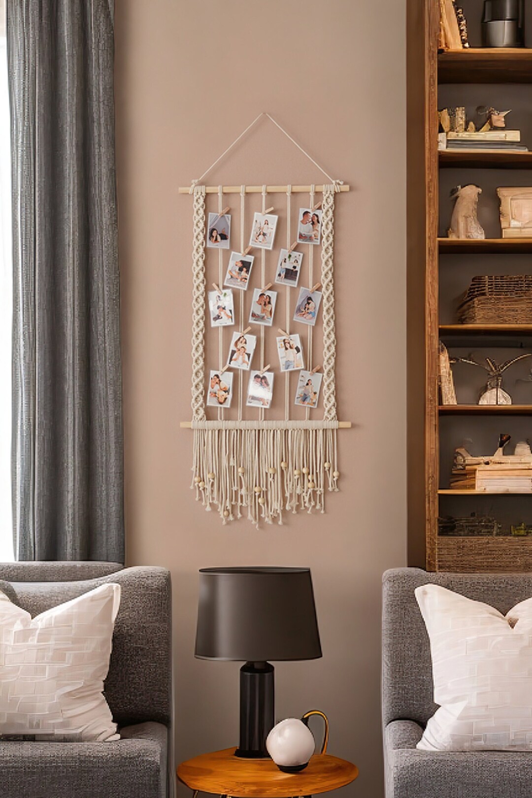 Boho Photo Hanger, Modern Macrame, Personalized Photo Holder, Nursery ...