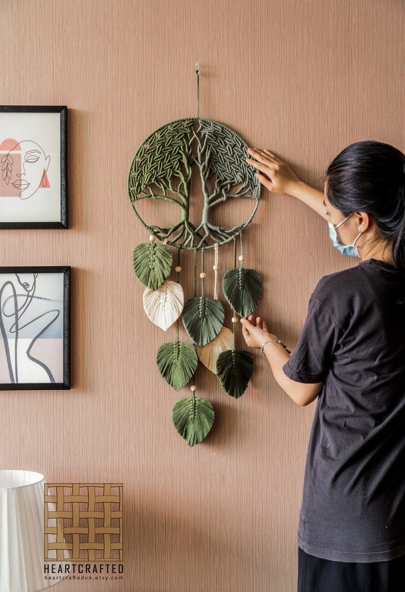 Macrame Green Leaves Tree of Life Boho Wall Decor Handmade - Etsy