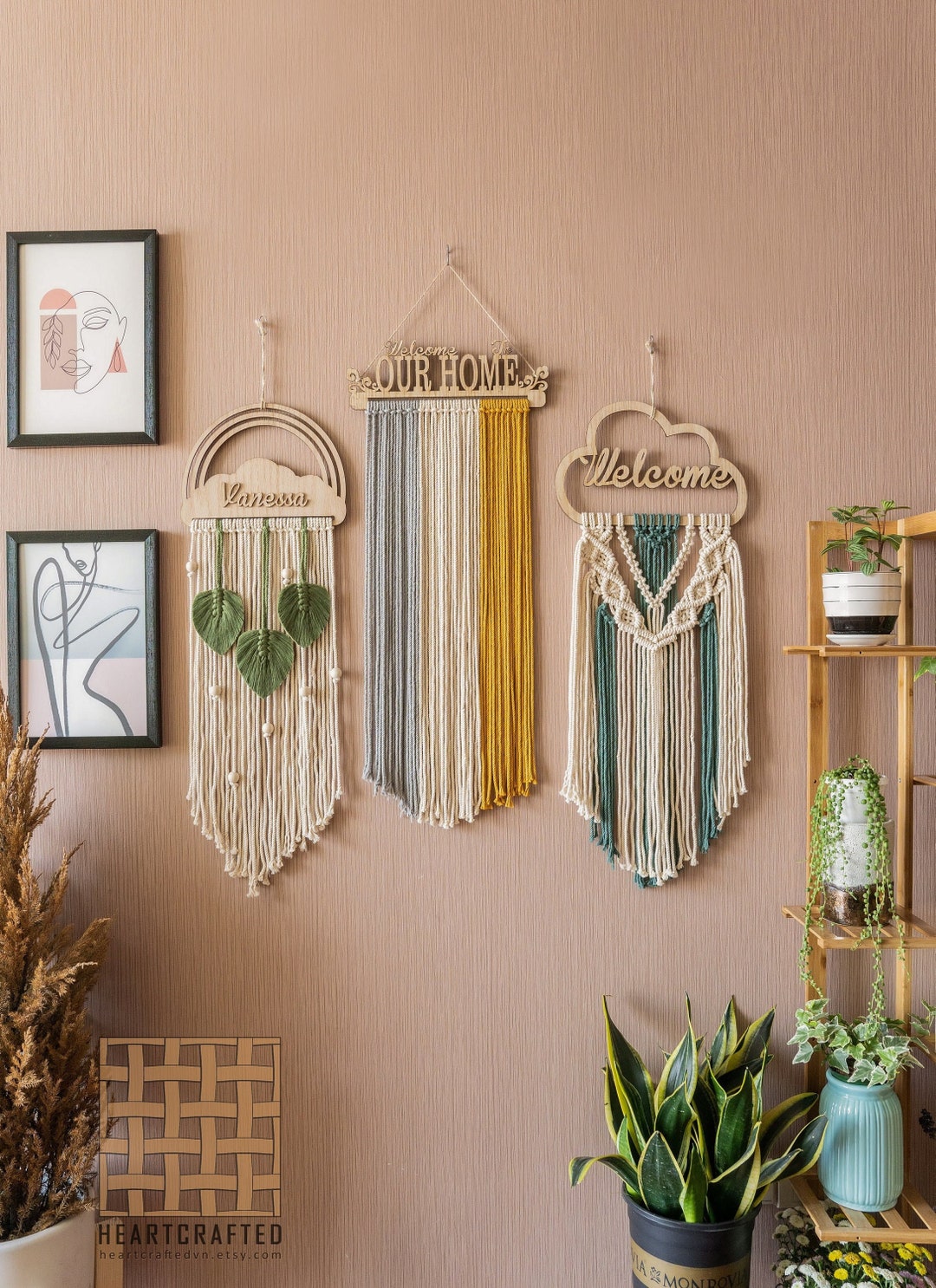 Macrame Custom Name Sign, Wood Name Sign Nursery, Boho Wall Decor ...