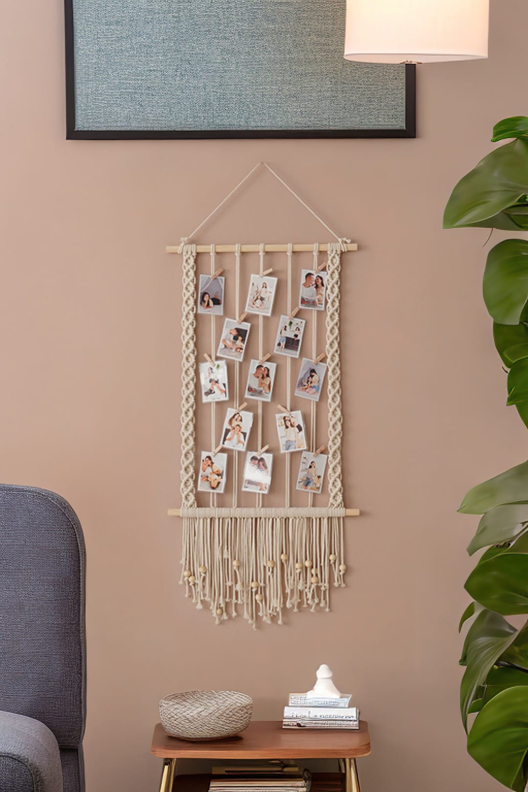 Macrame Photo Hanger, Personalized Gift, Photo Display, Living Room ...