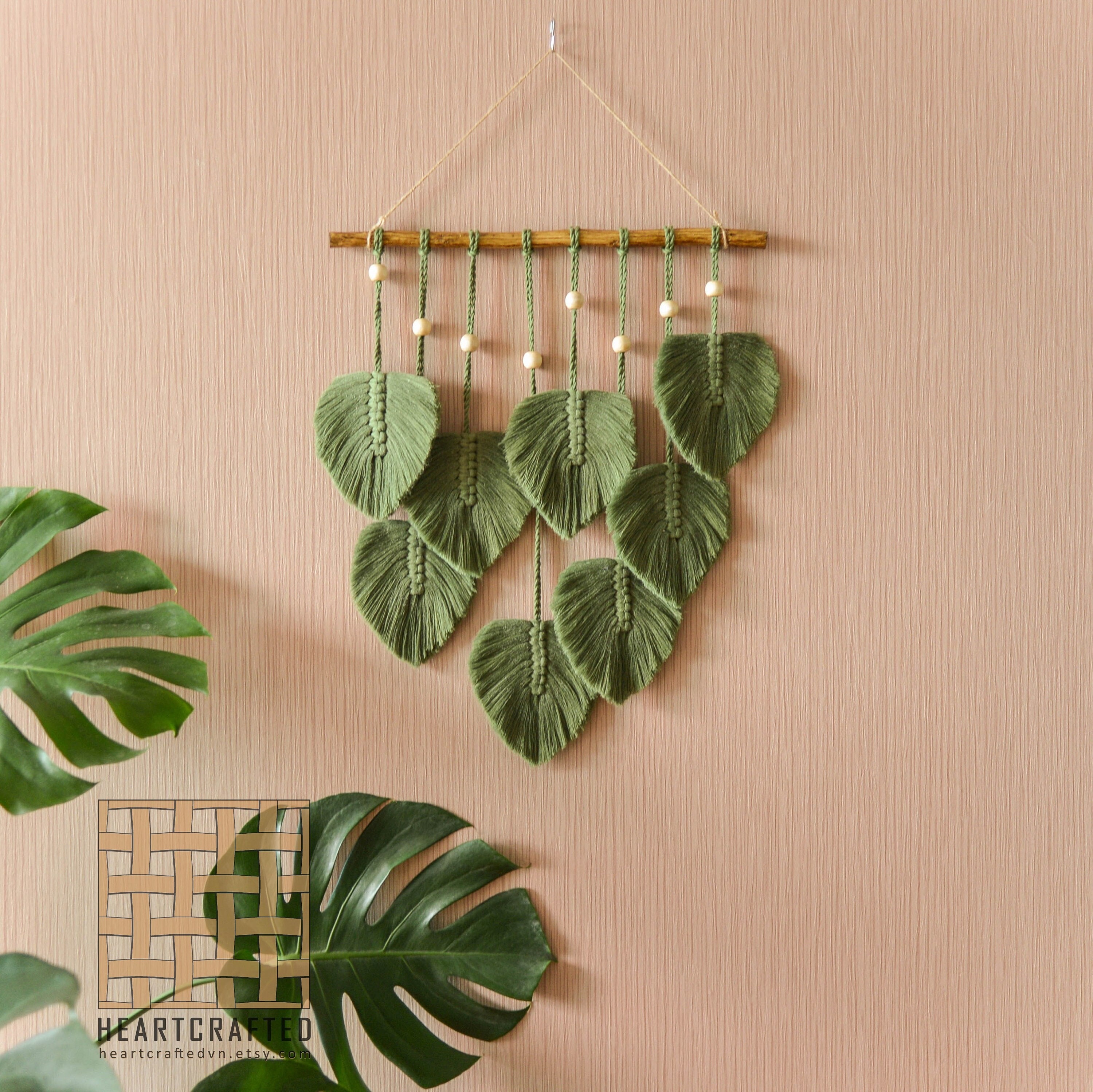 Macrame Leaf Wall Hanging Macrame Wall Hanging Green Wall | Etsy UK