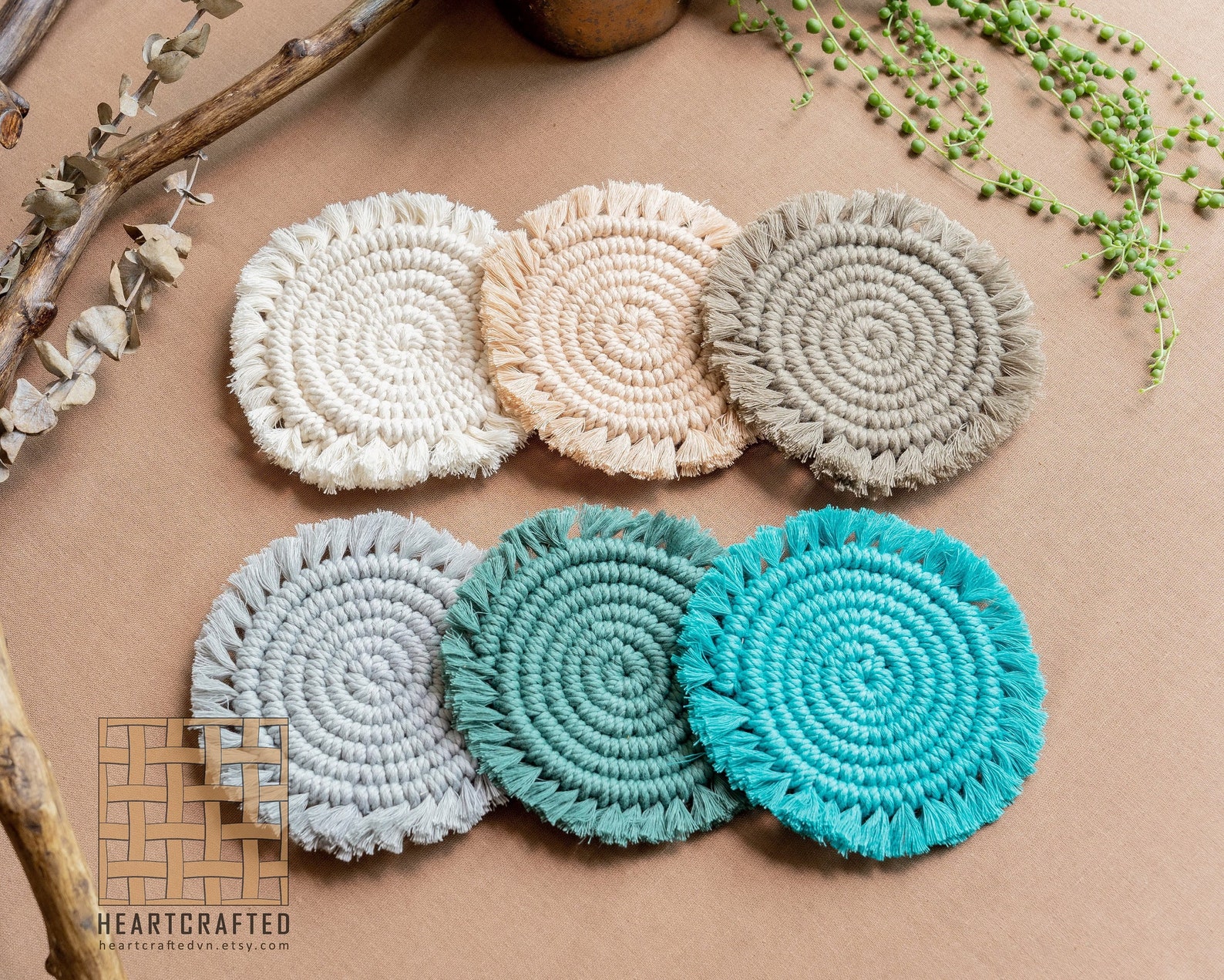 Macrame Fringe Coaster Woven Coaster Soft Cotton Macrame - Etsy