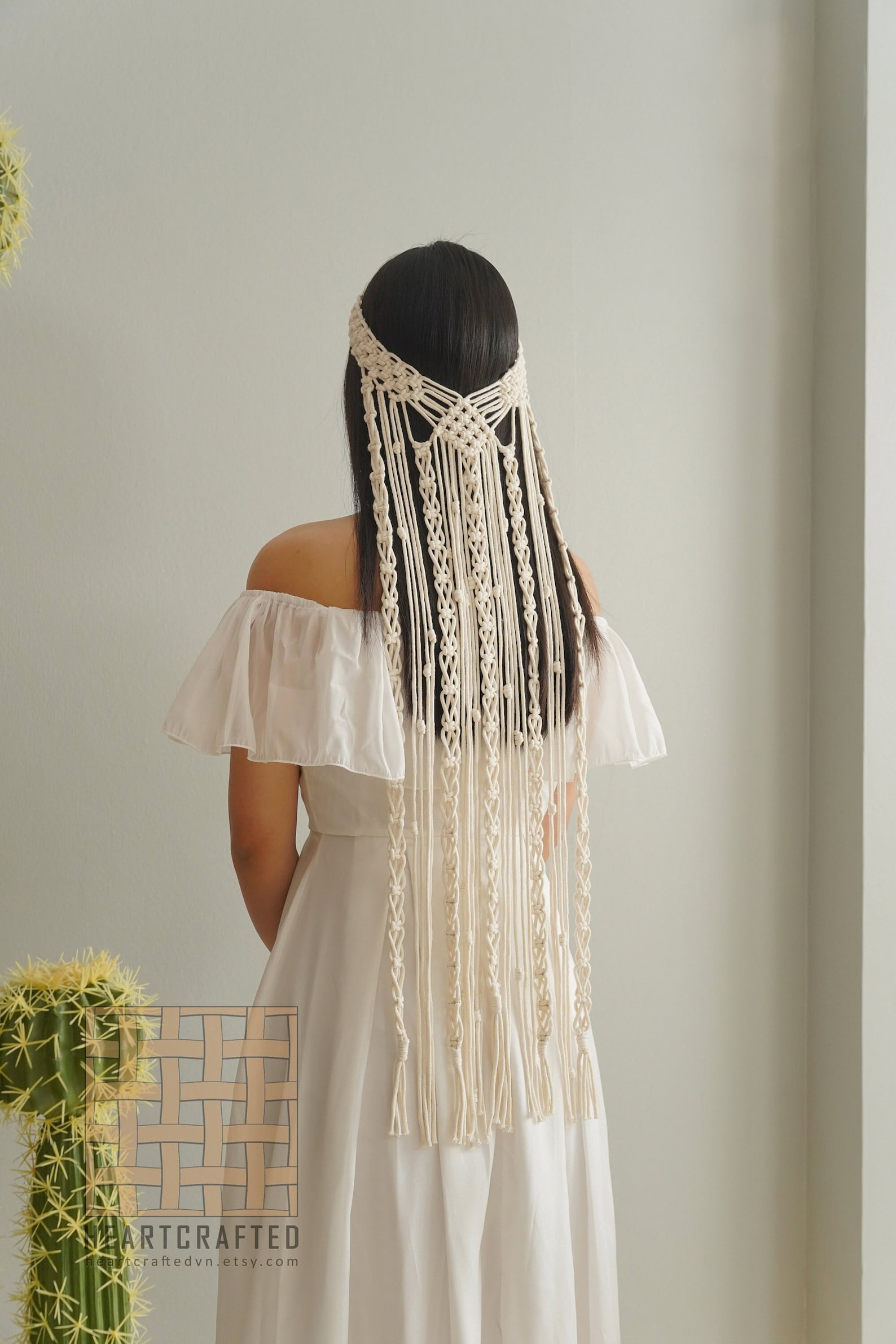 Macrame Veil Wedding, Macrame Accessories, Hair Jewelry Wedding, Boho ...