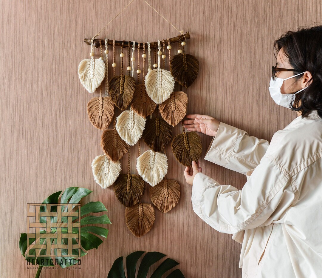 Earthy Tone Leaves Macrame Wall Hanging Macrame Leaf Wall - Etsy