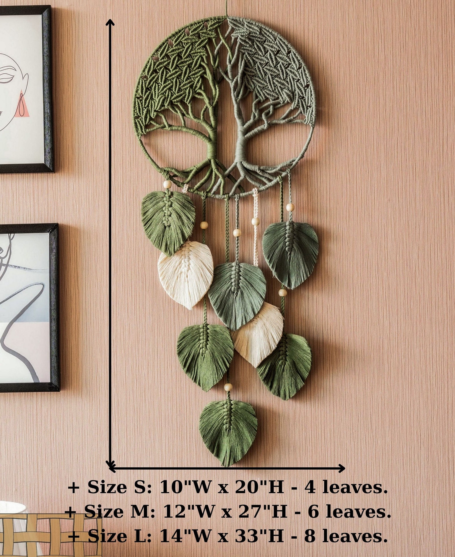 Macrame Green Leaves Tree of Life Boho Wall Decor Handmade - Etsy
