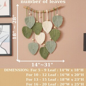 Green Leaves Macrame Wall Hanging, Macrame Feather Wall Decor ...