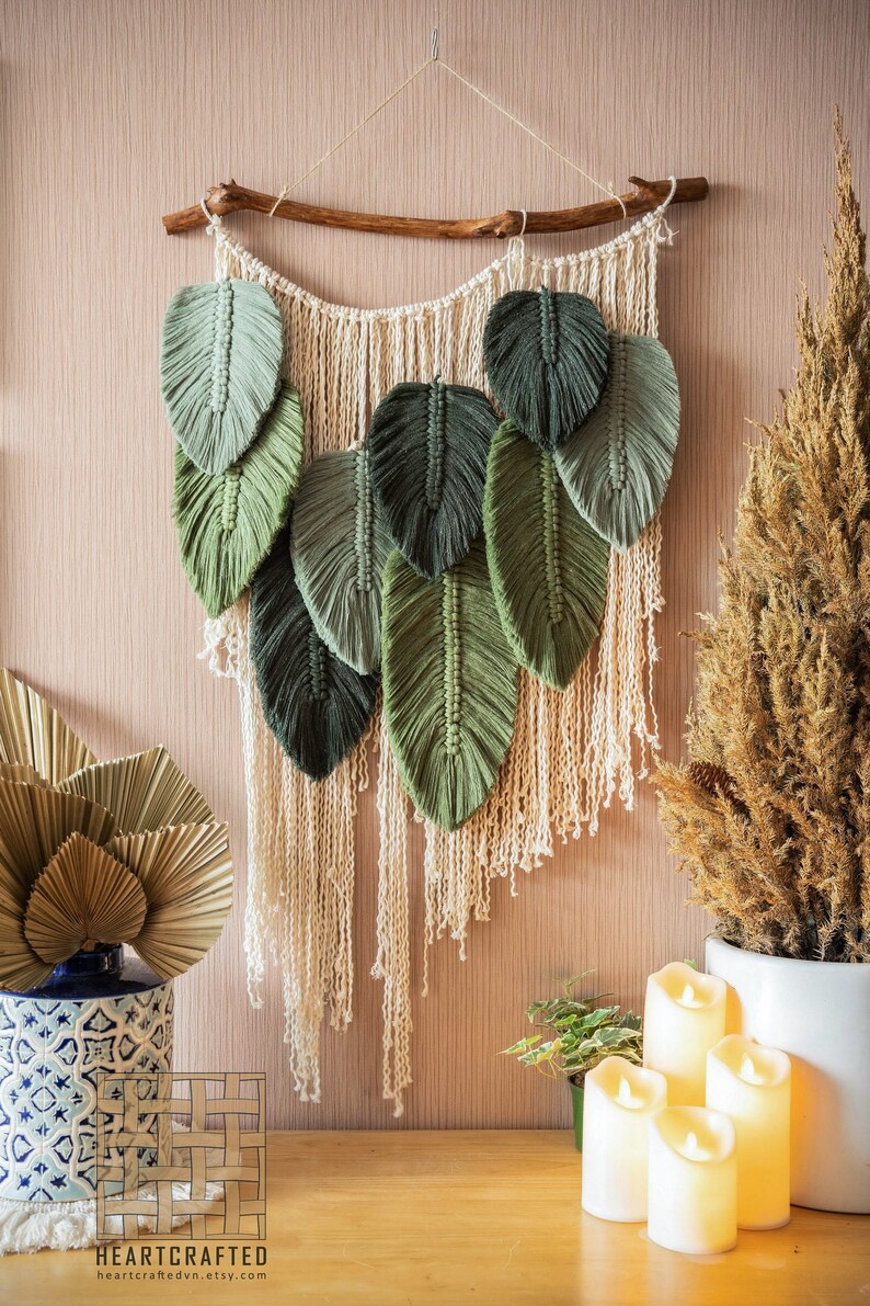 Large Macrame Leaf Wall Hanging Macrame Wall Hanging Green - Etsy