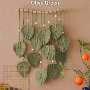 Green Leaves Macrame Wall Hanging, Macrame Feather Wall Decor ...