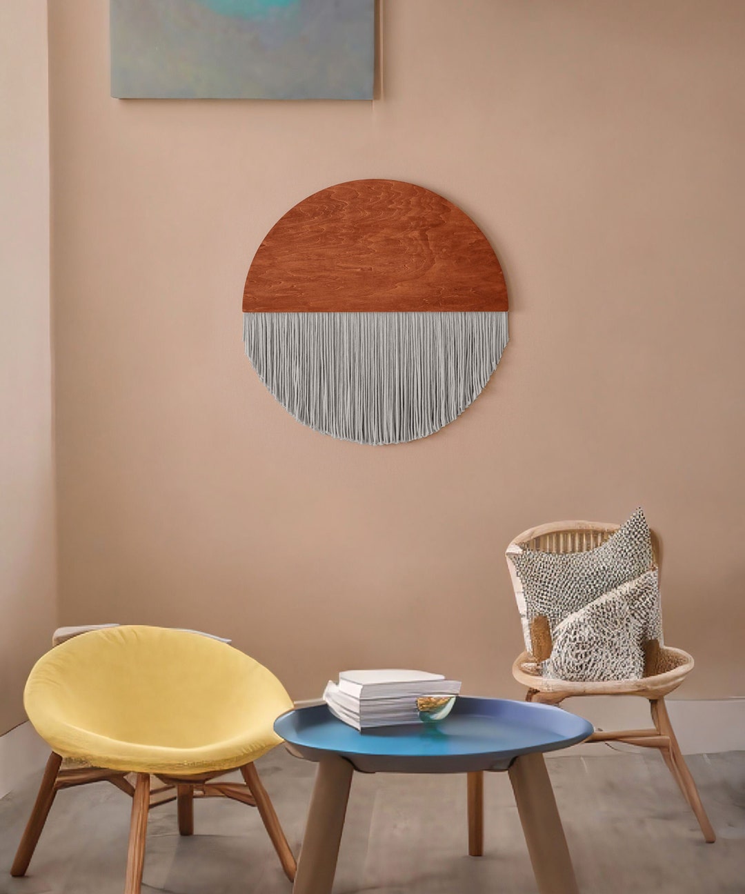 Round Macrame Fiber Art, Macrame Tapestry, Living Room Decor, Boho Wall ...