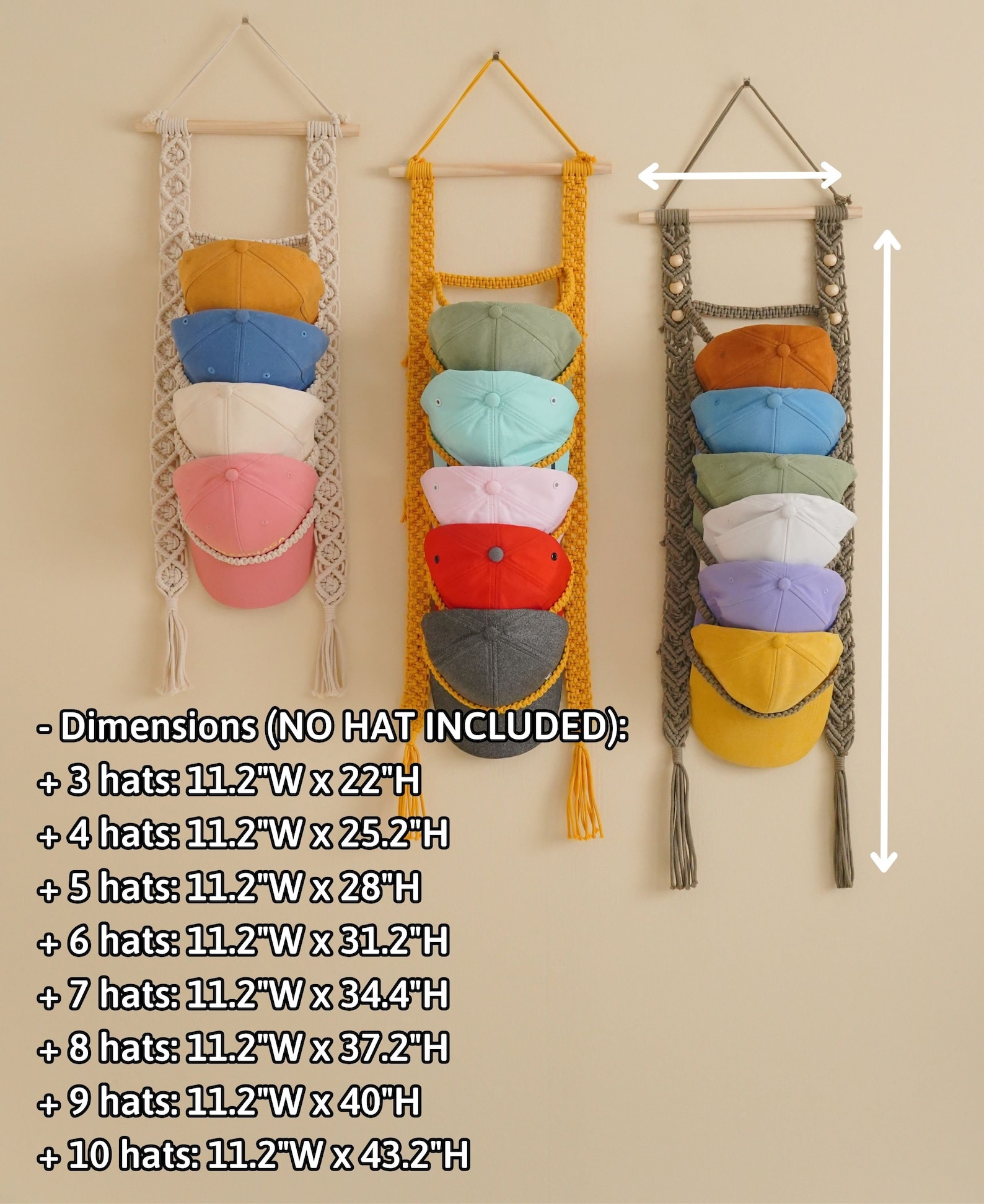 Macrame Cap Rack, Bohemian Decor, Cap Lover Gift, Wall Hanging Rack ...