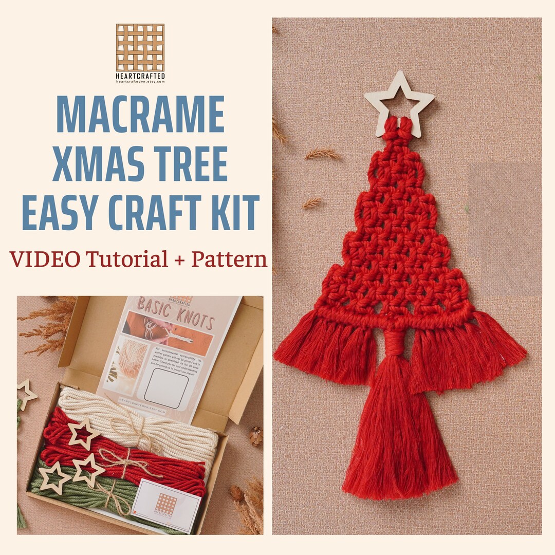 Macrame Christmas Tree With Wooden Star Craft Kit, Holiday Craft Night ...