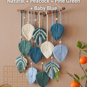 Green Leaves Macrame Wall Hanging, Macrame Feather Wall Decor ...