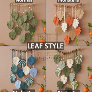 Green Leaves Macrame Wall Hanging, Macrame Feather Wall Decor ...