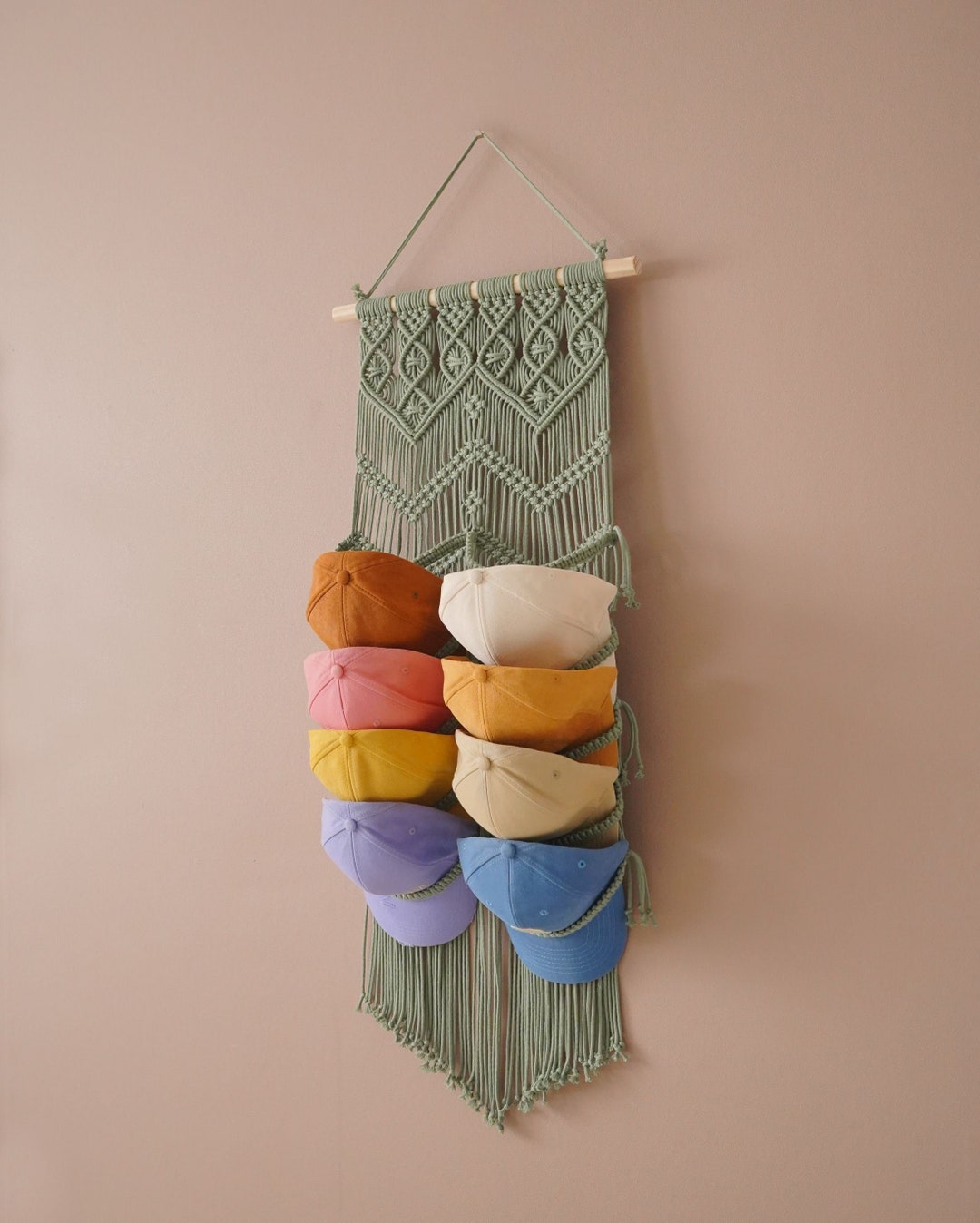 Macrame Cap Hanger, Vertical Hat Rack, Baseball Gifts, Storage Cap, Hat ...