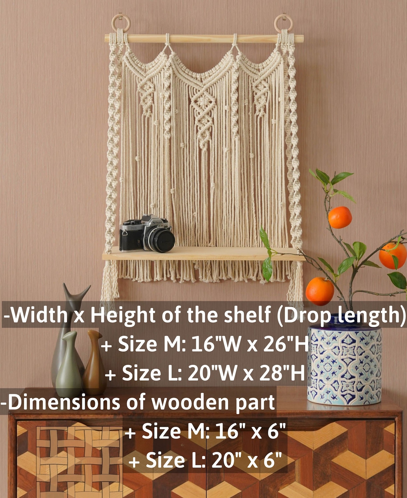 Boho Macrame Shelf, Farmhouse Shelves, Macrame Wall Decor, Wall Hanging ...