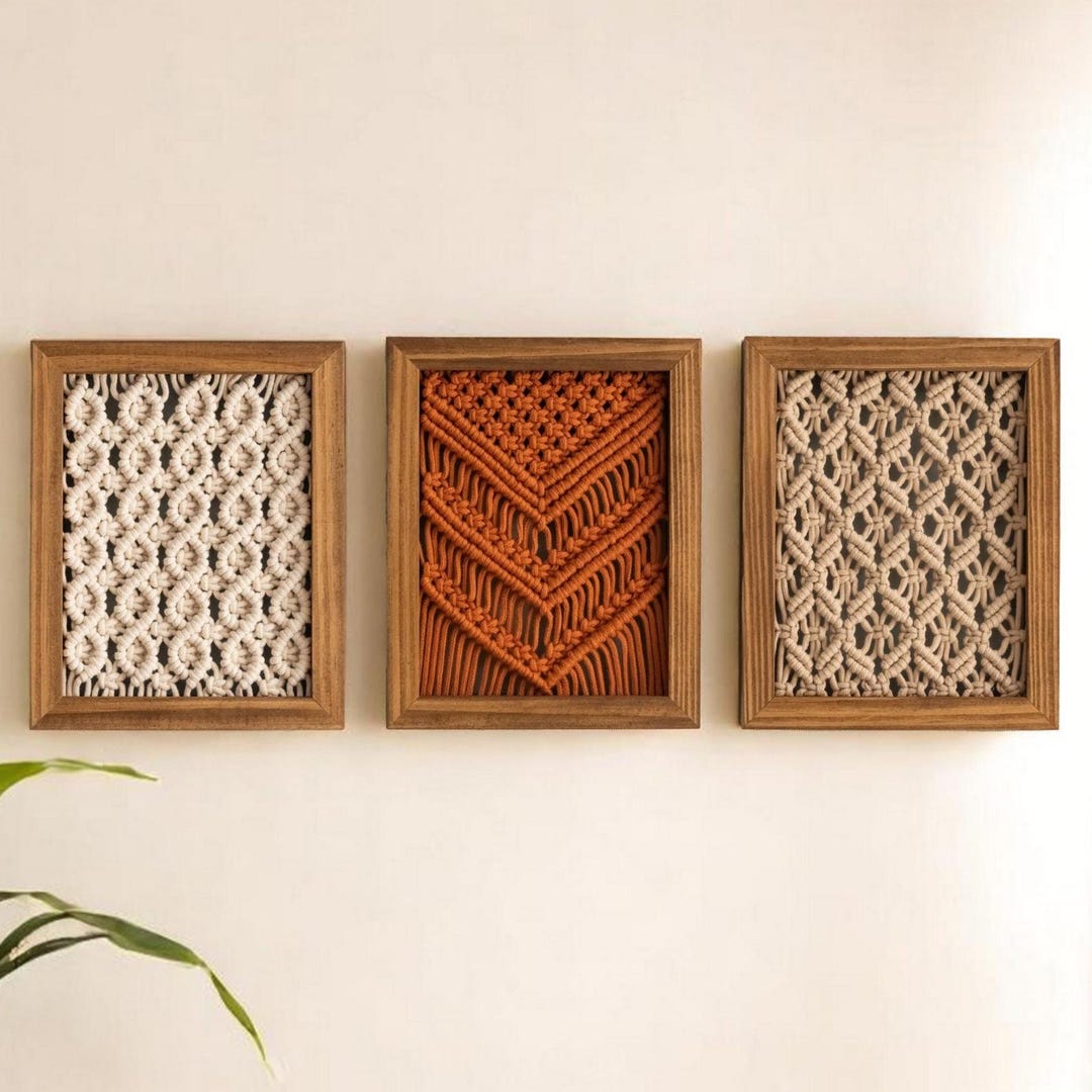 Framed Macrame Wall Art, Boho Home Decor, Minimalist Fiber Wall Hanging ...