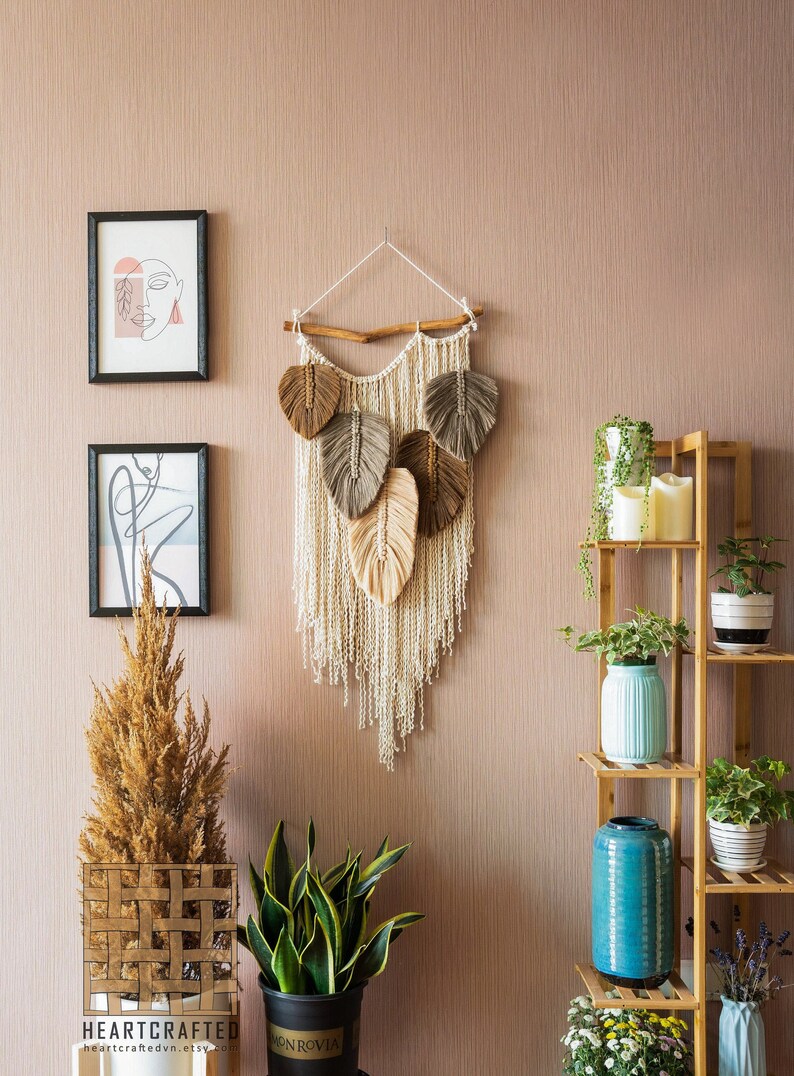 Earth Tone Macrame Leaf Wall Hanging Macrame Wall Hanging - Etsy