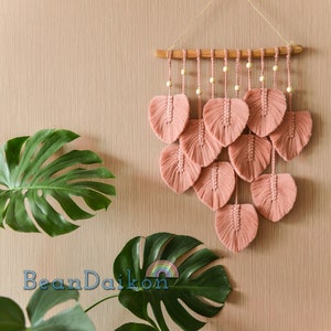 Green Leaves Macrame Wall Hanging, Macrame Feather Wall Decor ...