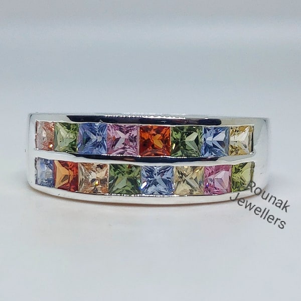 Genuine Sapphire Half Eternity Ring - Etsy