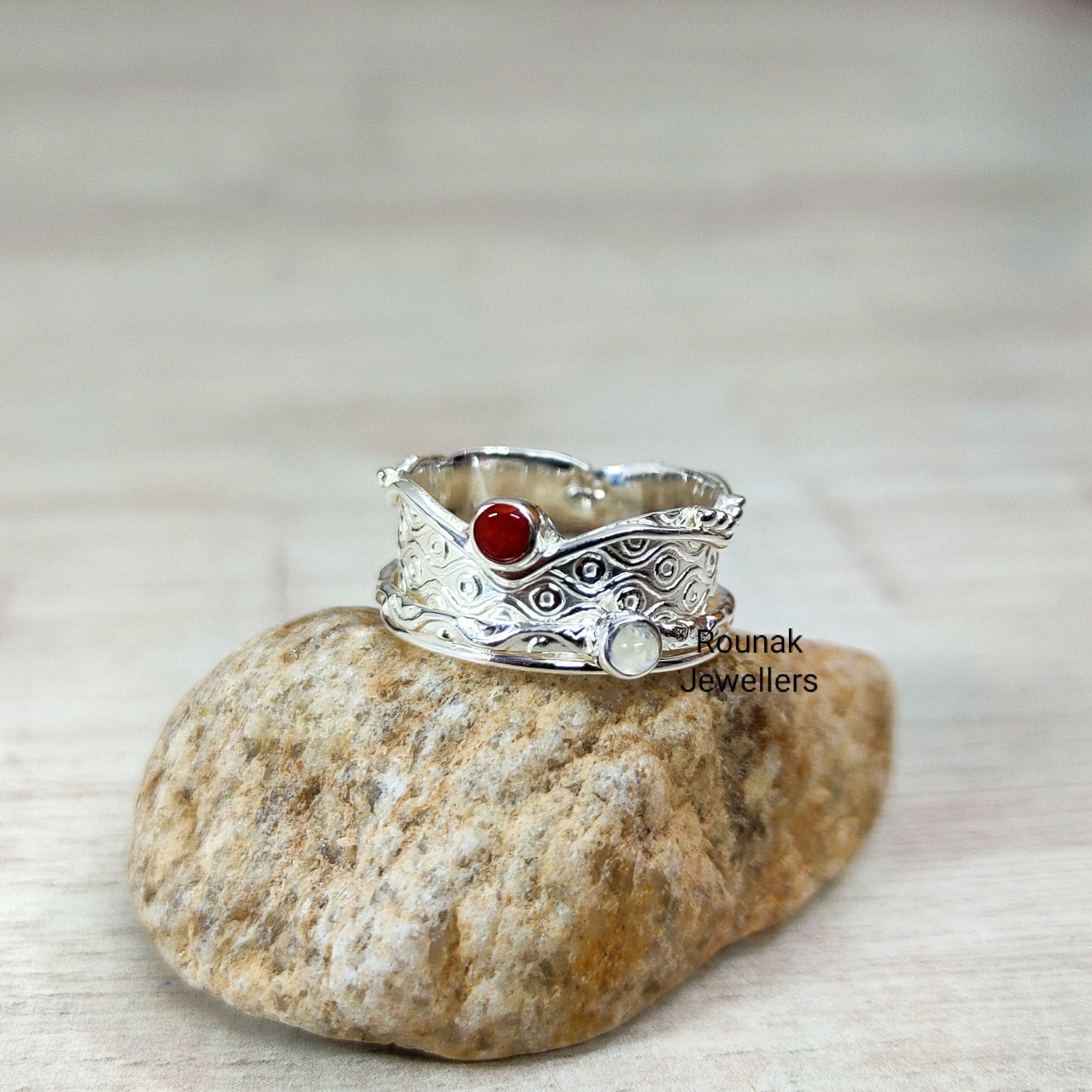 Unique Moonstone & Moonga Spinner Ring Meditation Ring Band - Etsy UK