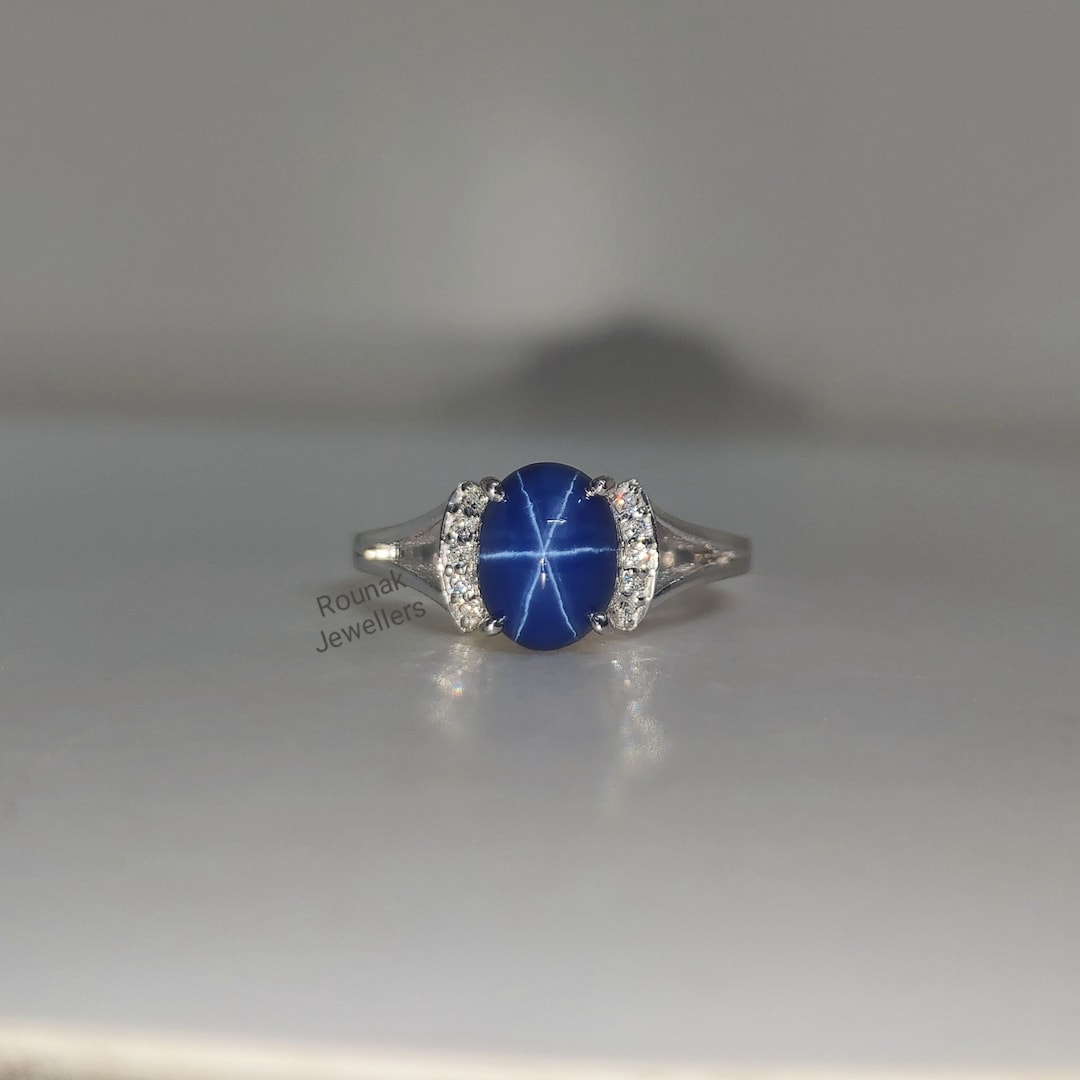 Vintage Blue Star Sapphire Ring, 6rays Blue Star Sapphire Ring, 925 ...