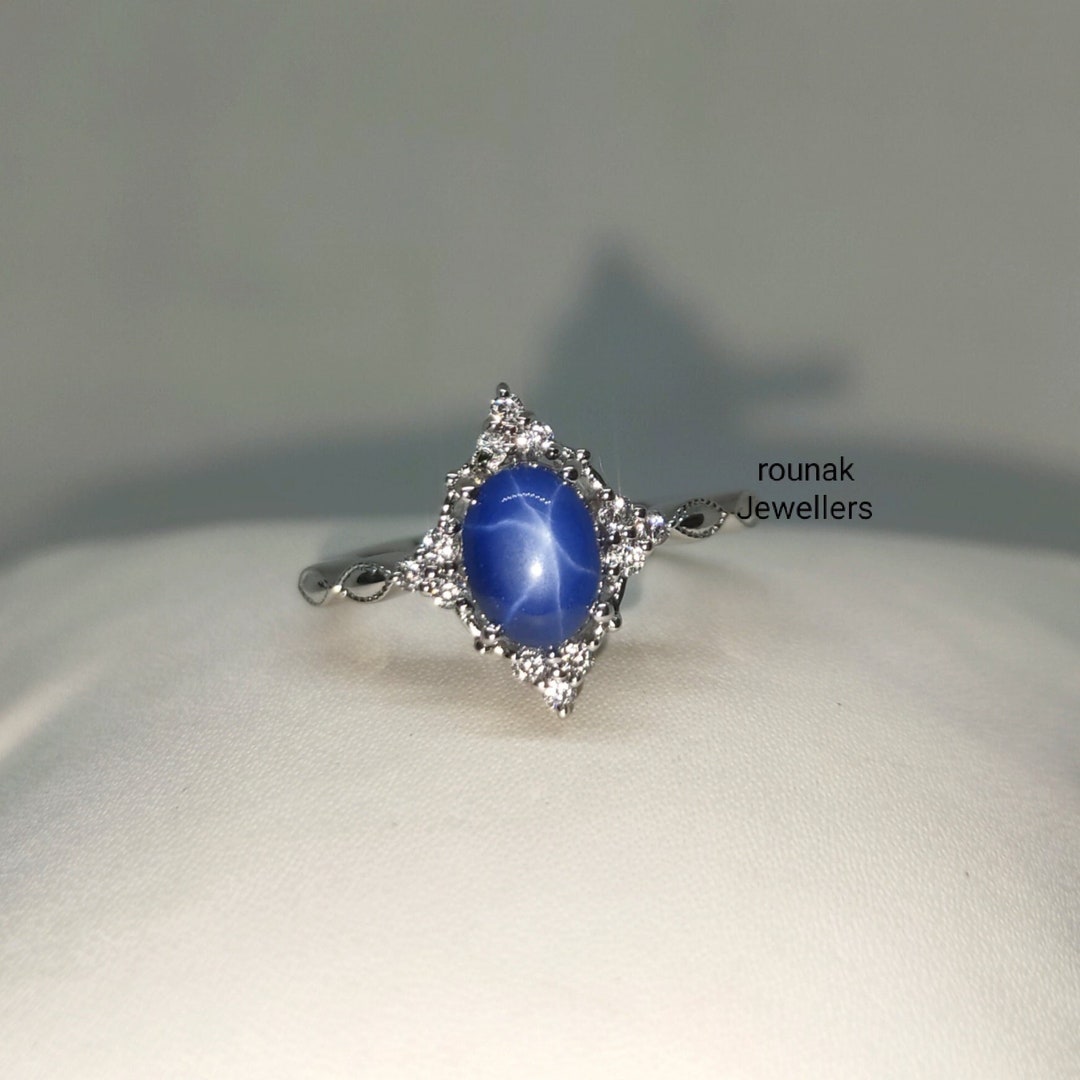 Blue Star Sapphire Ring, Engagement Ring, Promise Ring, 925 Sterling ...