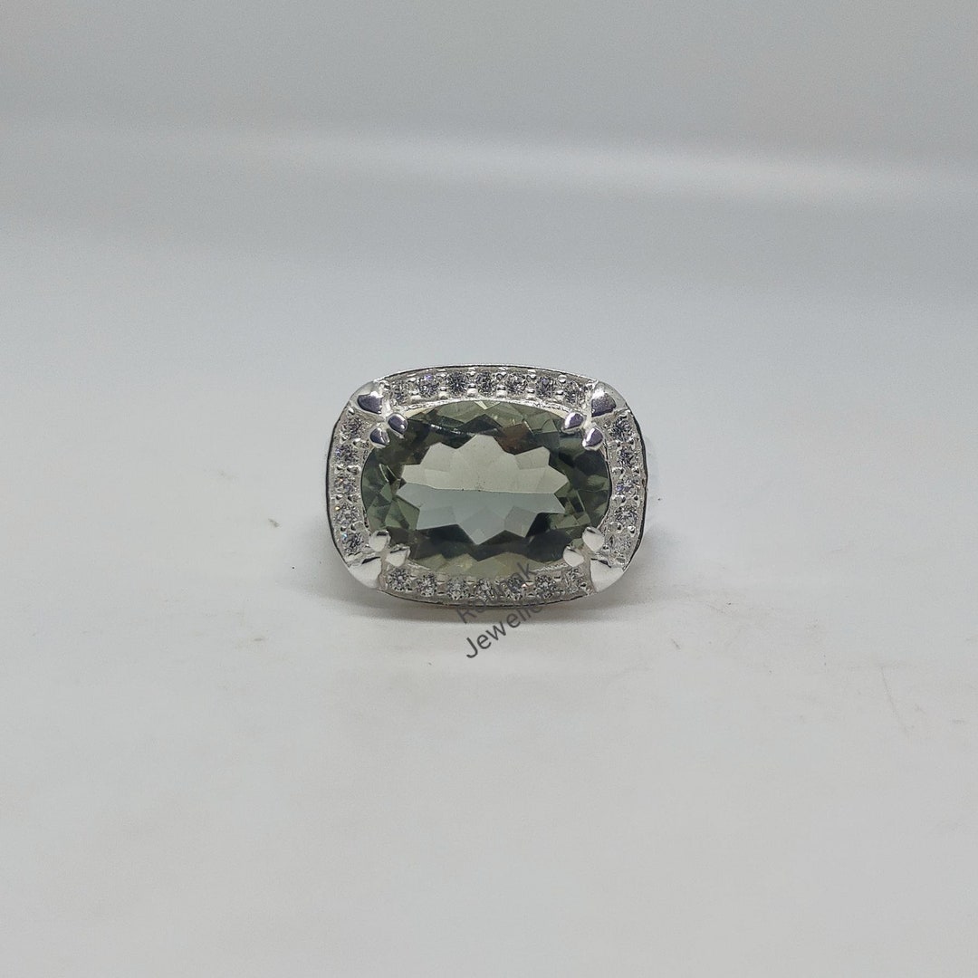 Oval Green Amethyst Ring, Prasiolite Ring, Stackable Ring, 925 Silver ...