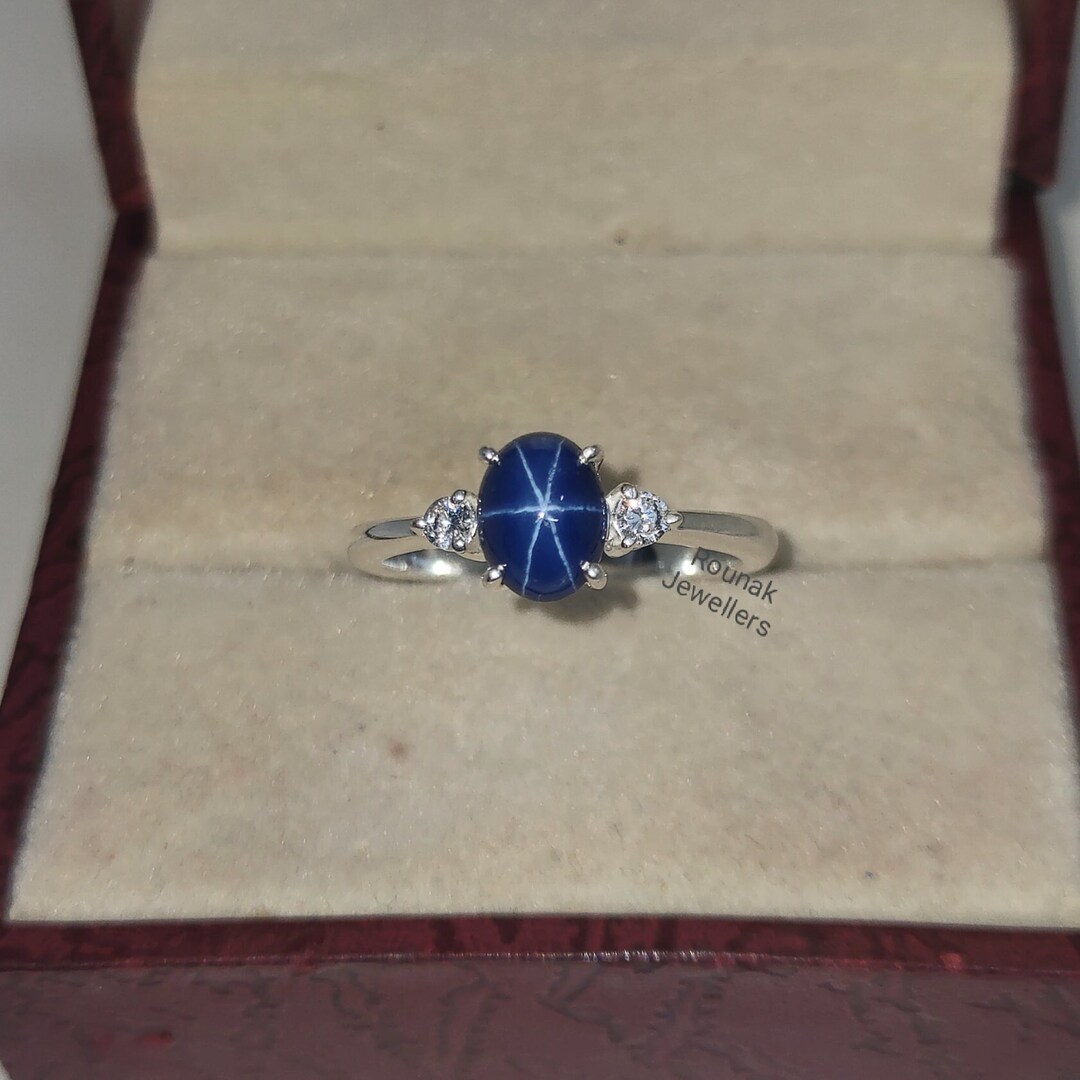 Vintage Blue Star Sapphire Ring, 6ray Blue Star Ring, 925 Sterling ...