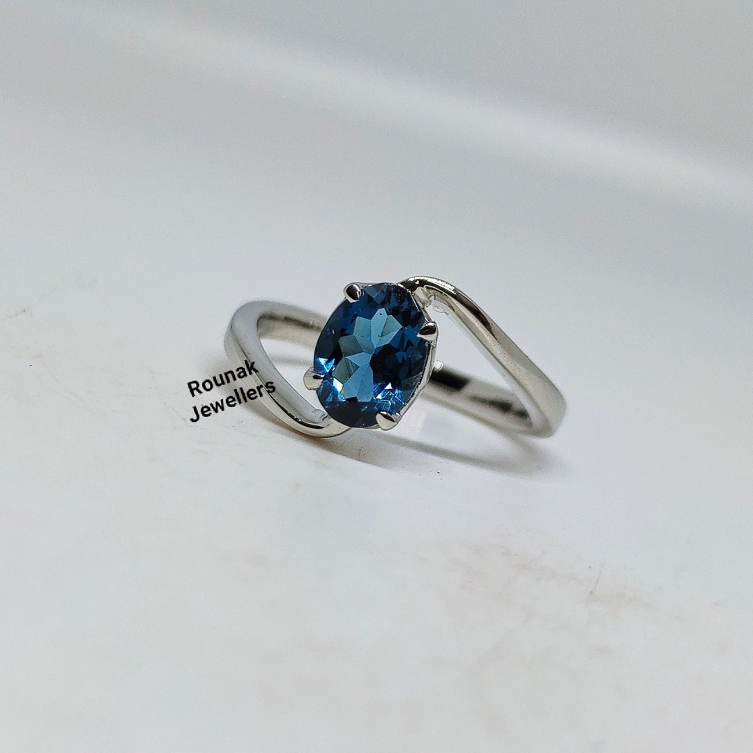 Genuine London Blue Topaz Ring, Stacking Ring, 925 Silver Ring, Dainty ...