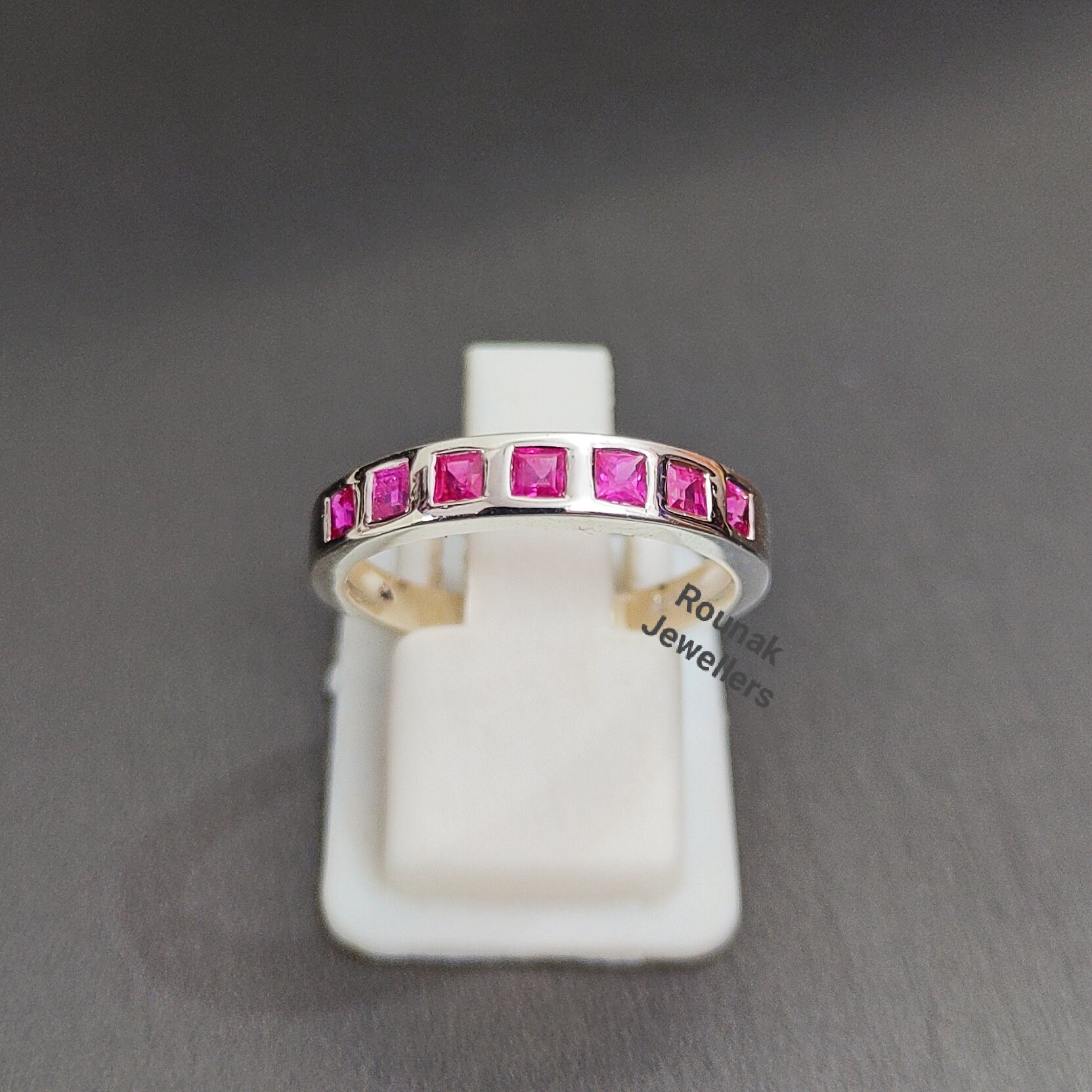 Princess Cut Ruby Band Ring: Sterling Silver July Birthstone - Etsy