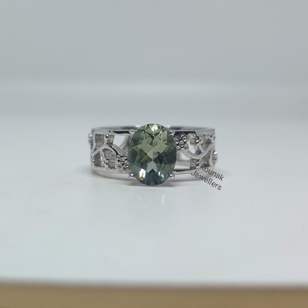 1.65ct Green Amethyst Ring, Solitaire Ring,n925 Silver Ring, Natural ...