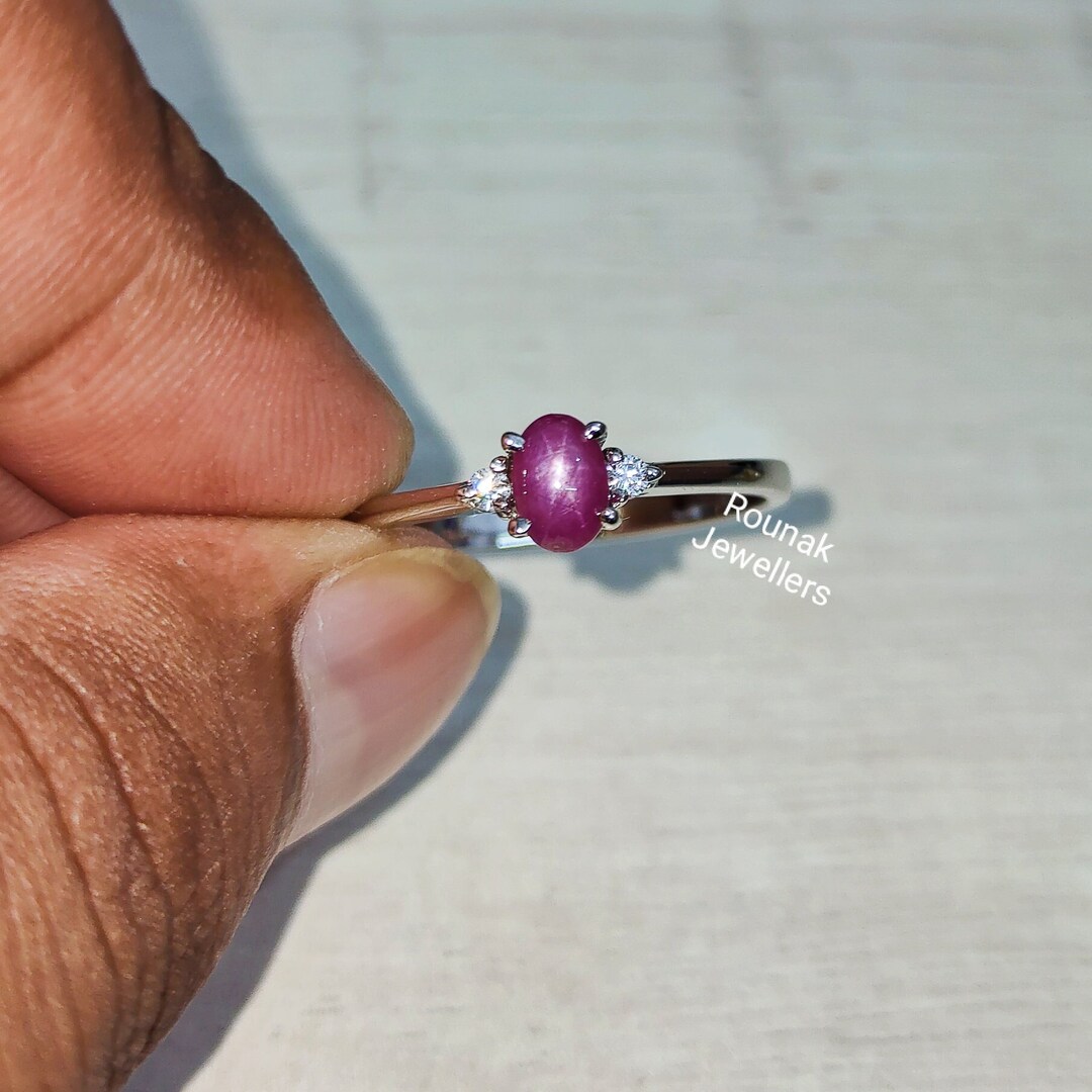 Star Ruby Sterling Silver Ring With CZ Accents - Etsy