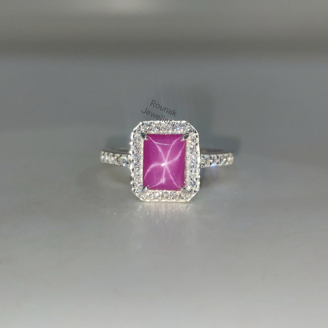 Vintage Pink Star Sapphire Ring, Cornflower Star Sapphire Ring, 925 ...