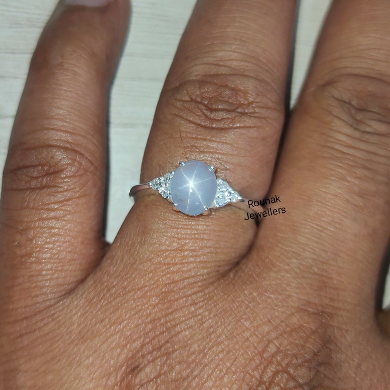 White Star Sapphire Ring Engagement Ring 925 Sterling - Etsy