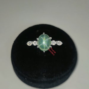 Vintage Green Star Sapphire Ring: 925 Sterling Silver, CZ Diamond ...