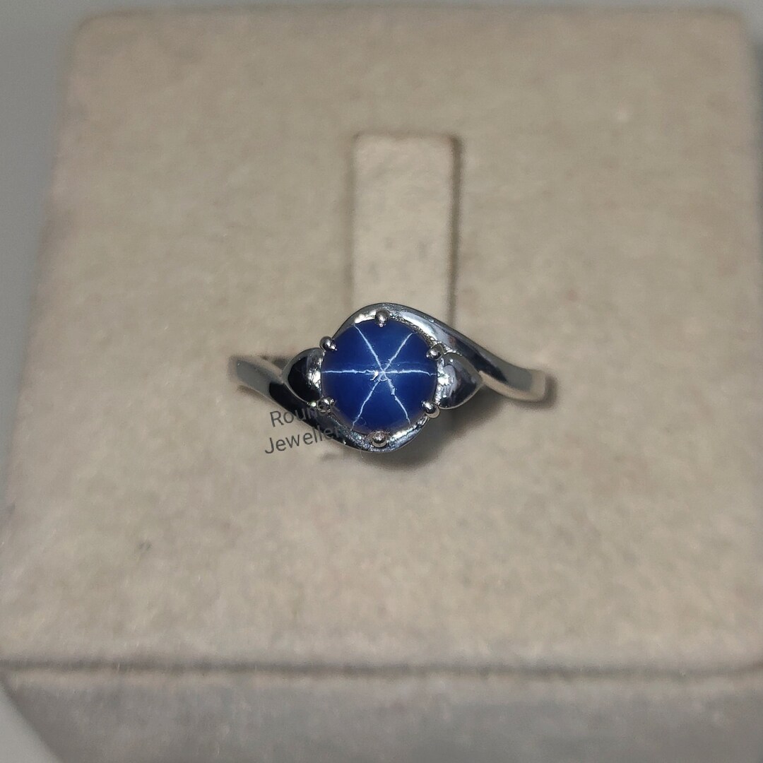 Dainty Blue Star Sapphire Ring, Blue Lindy Star Sapphire Ring, 925 ...