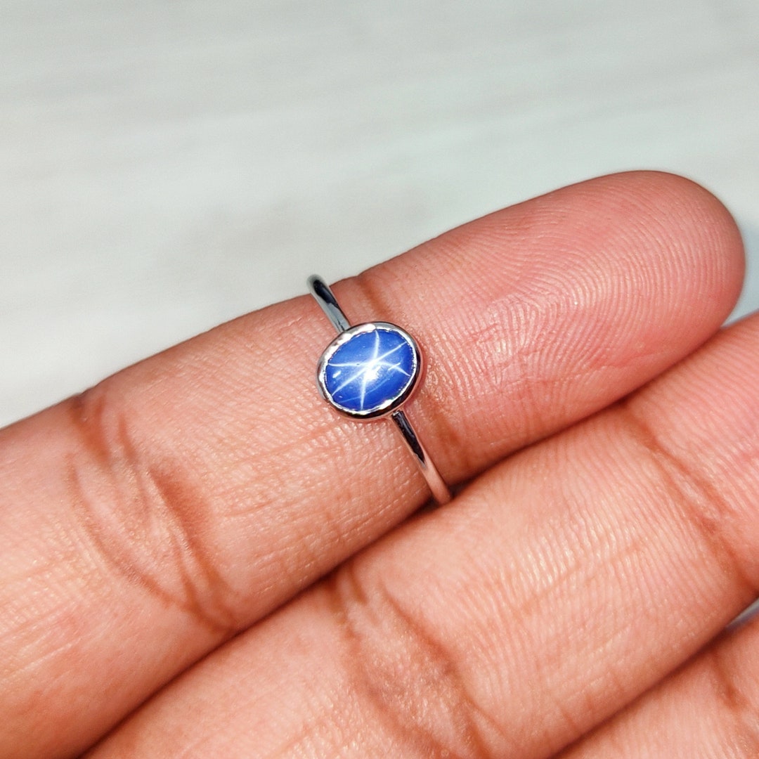 Lab Blue Star Sapphire Ring, 925 Sterling Silver, Dainty Star Ring ...