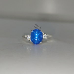 Blue Star Sapphire Ring, Engagement Ring, Star Sapphire Ring, 925 ...