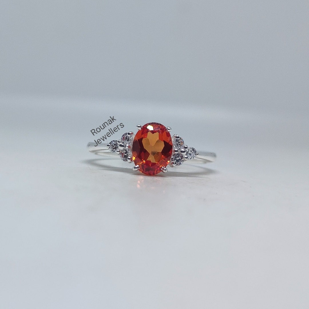 Vintage Orange Sapphire Ring, Engagement Ring, Lab Orange Sapphire Ring ...