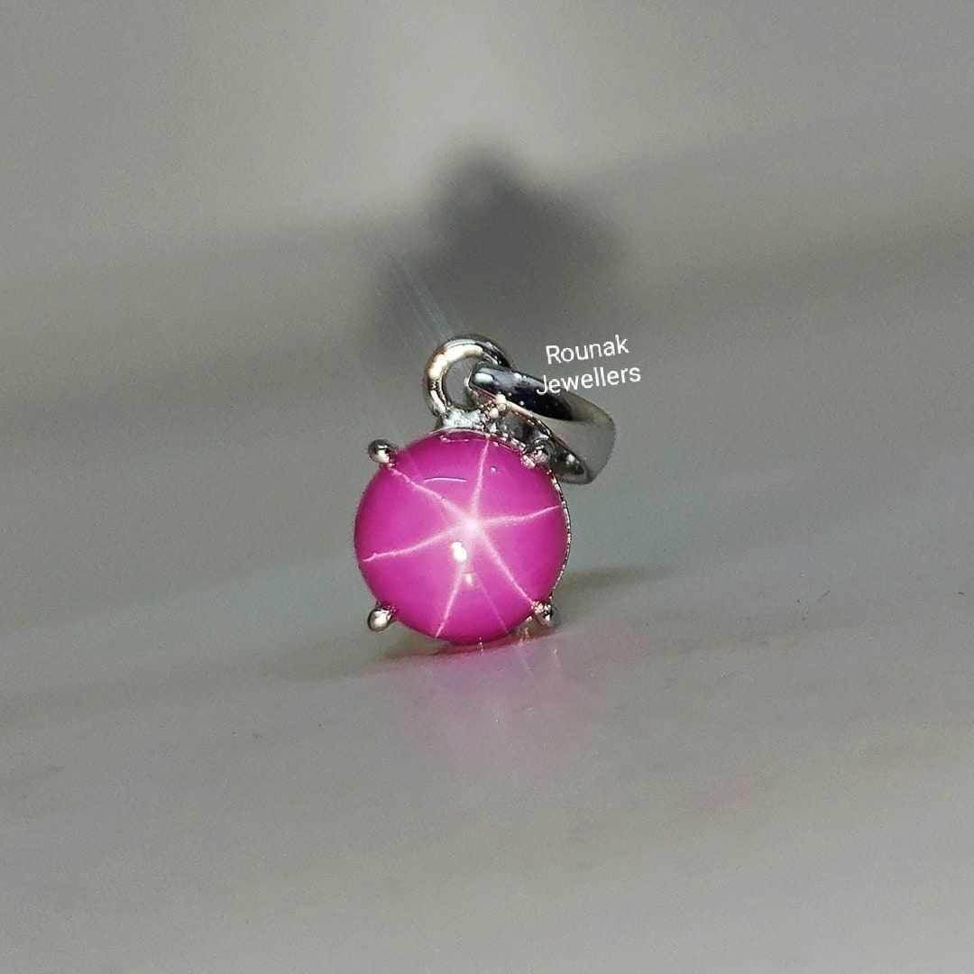 Star Pink Sapphire Pendant, Minimalist Pendant, Round Silver Pendant ...