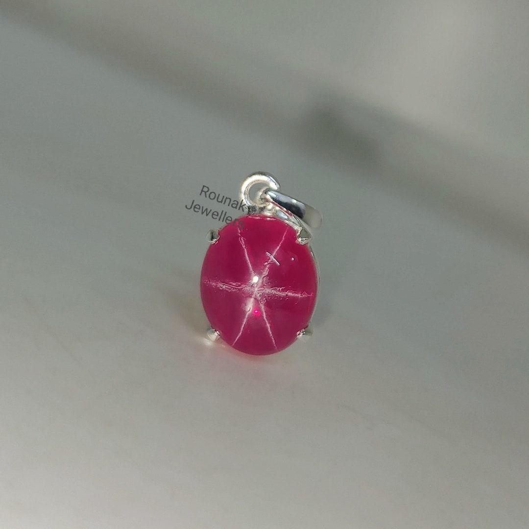 Certified Red Star Ruby Pendant, Burmese Star Ruby Pendant, 925 ...