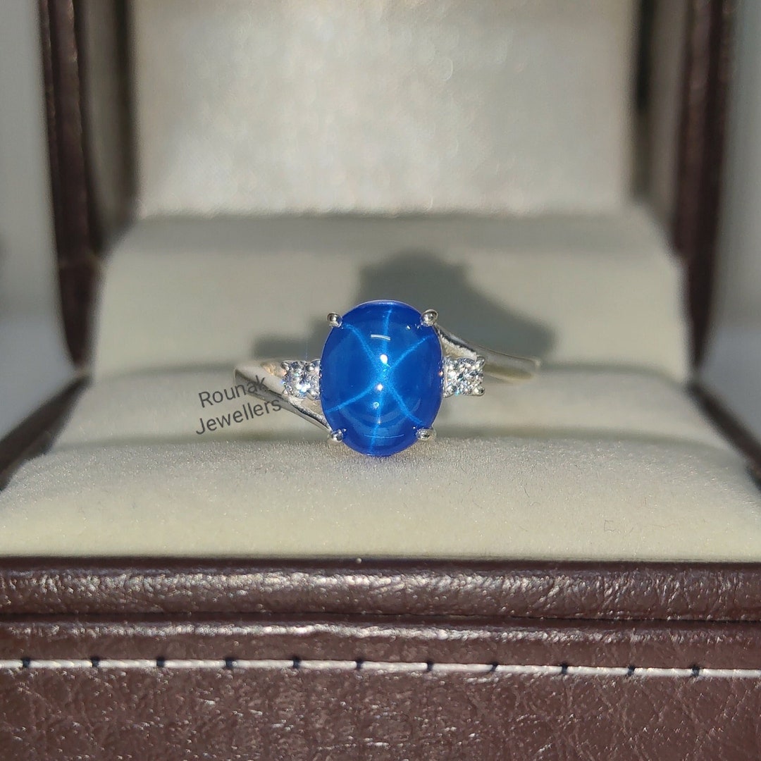 Blue Star Sapphire Ring, Engagement Ring, Star Sapphire Ring, 925 ...