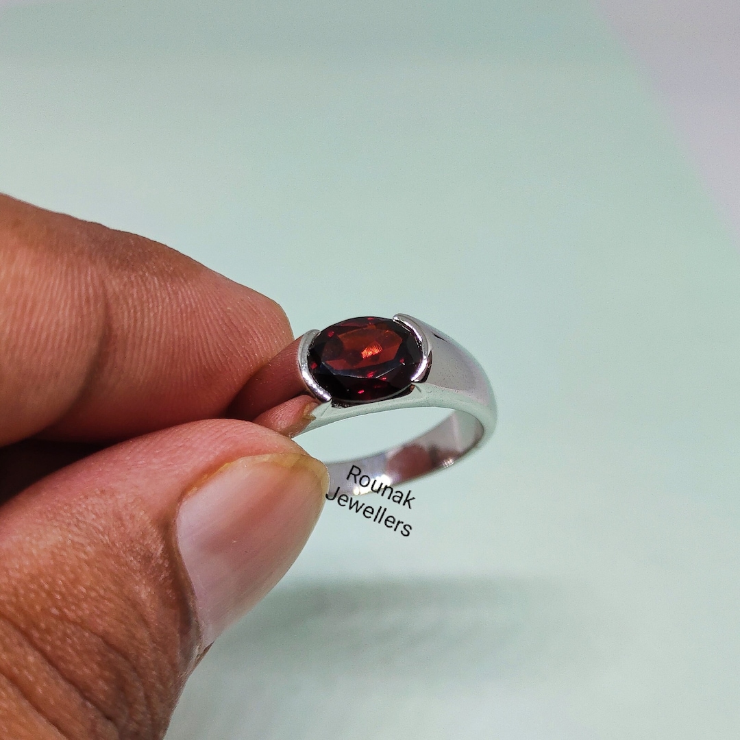 Bague grenat ovale : solitaire en argent sterling 925, pierre de ...