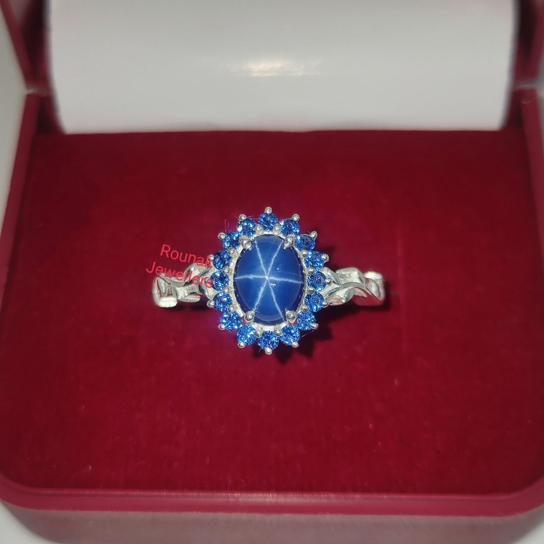 Vintage Blue Star Sapphire Ring, Engagement Star Sapphire Ring, 925 ...