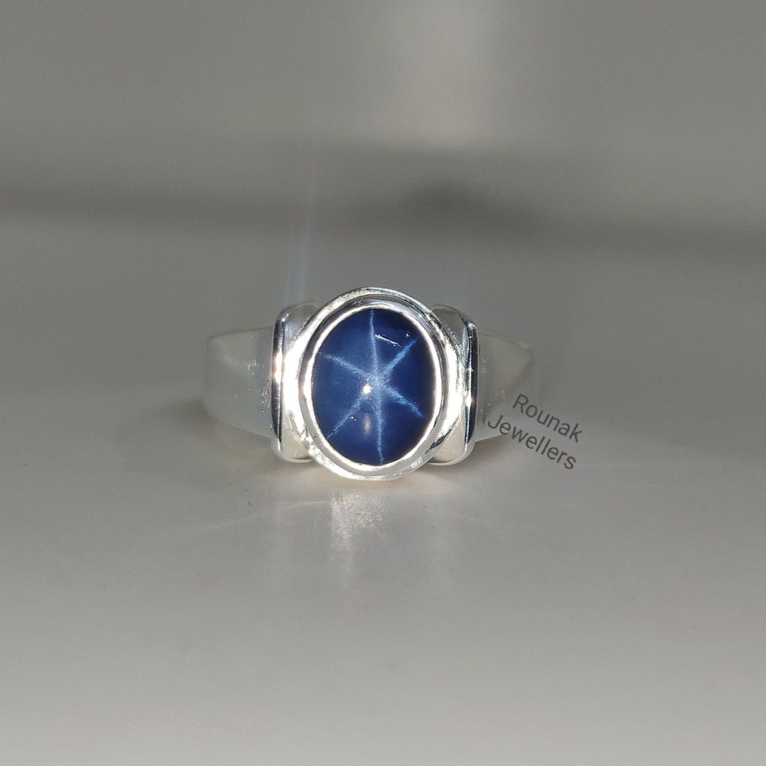 Blue Star Sapphire Ring, Solitaire Ring 925 Sterling Silver, Lindy Blue ...