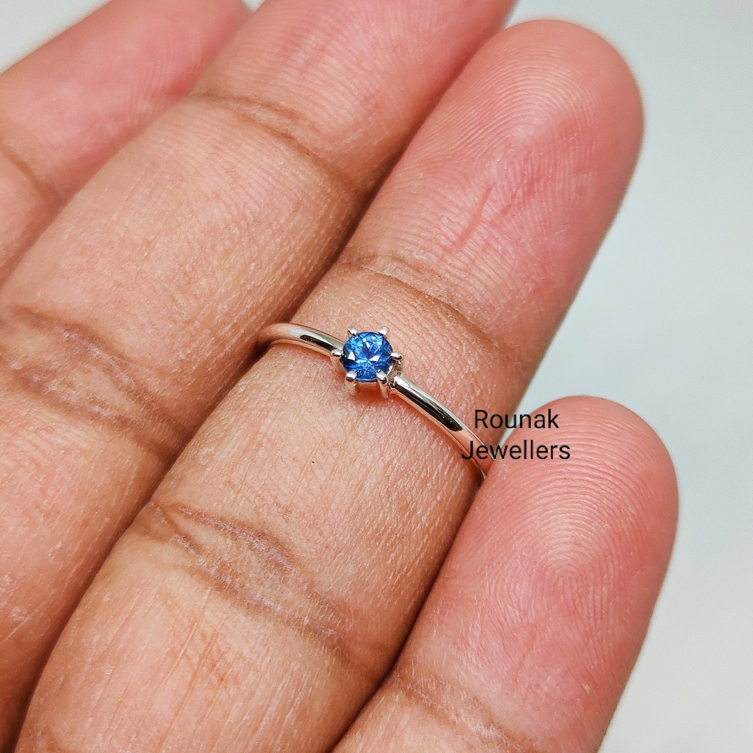 Dainty Blue Sapphire Ring, Tiny Minimalist Ring, 925 Sterling Silver ...