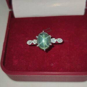Vintage Green Star Sapphire Ring: 925 Sterling Silver, CZ Diamond ...