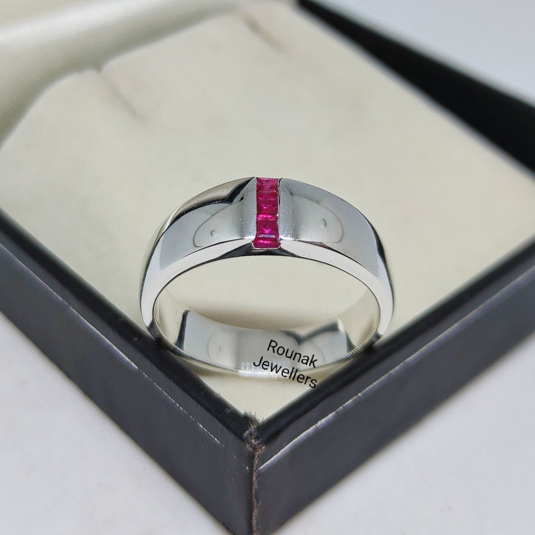 Ruby Wedding Band, Engagement Ring, Solid Silver 5.5mm Band, Gemstone ...