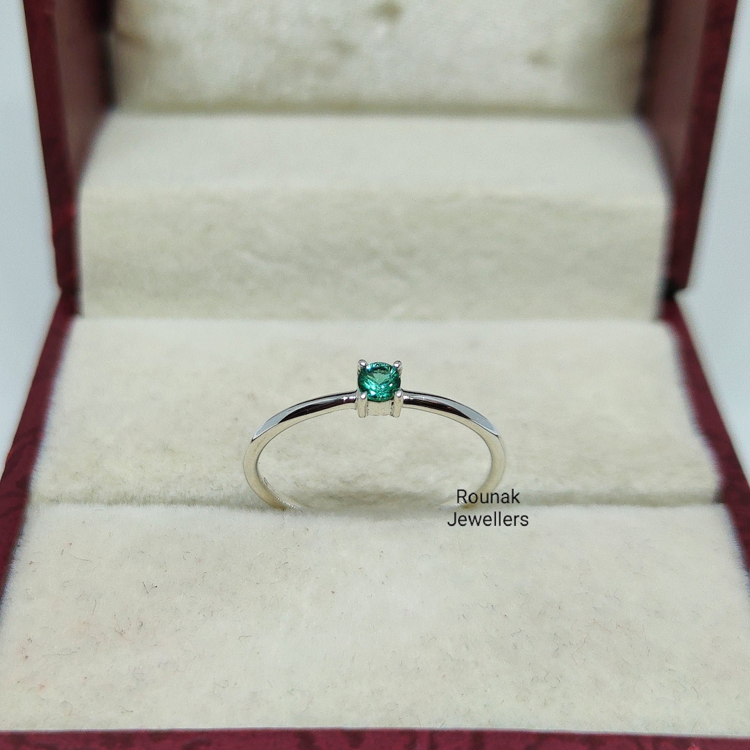 Natural Emerald Ring, Tiny Minimalist Ring, 925 Sterling Silver Ring ...